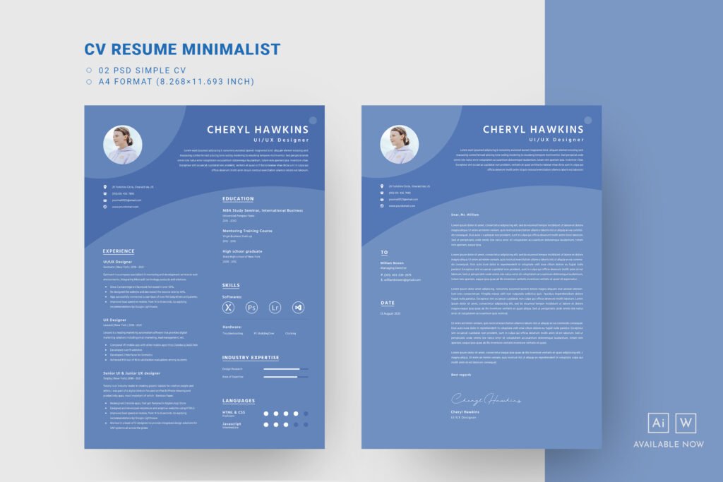 [Free] Blue CV Resume and Cover Letter Template